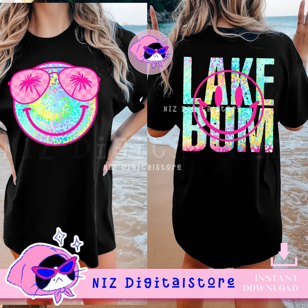 Lake Bum Smiley Face PNG, Neon Y2K Beach Png, Retro Summer Sublimation ...