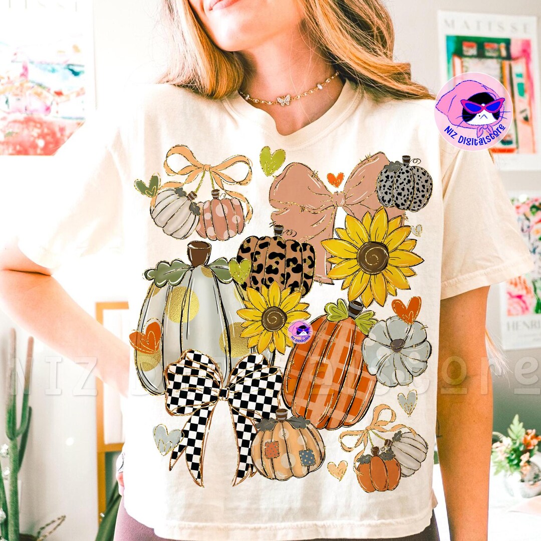 Preppy Coquette Pumpkin Png, Rustic Fall Pumpkin Png With Sunflowers ...