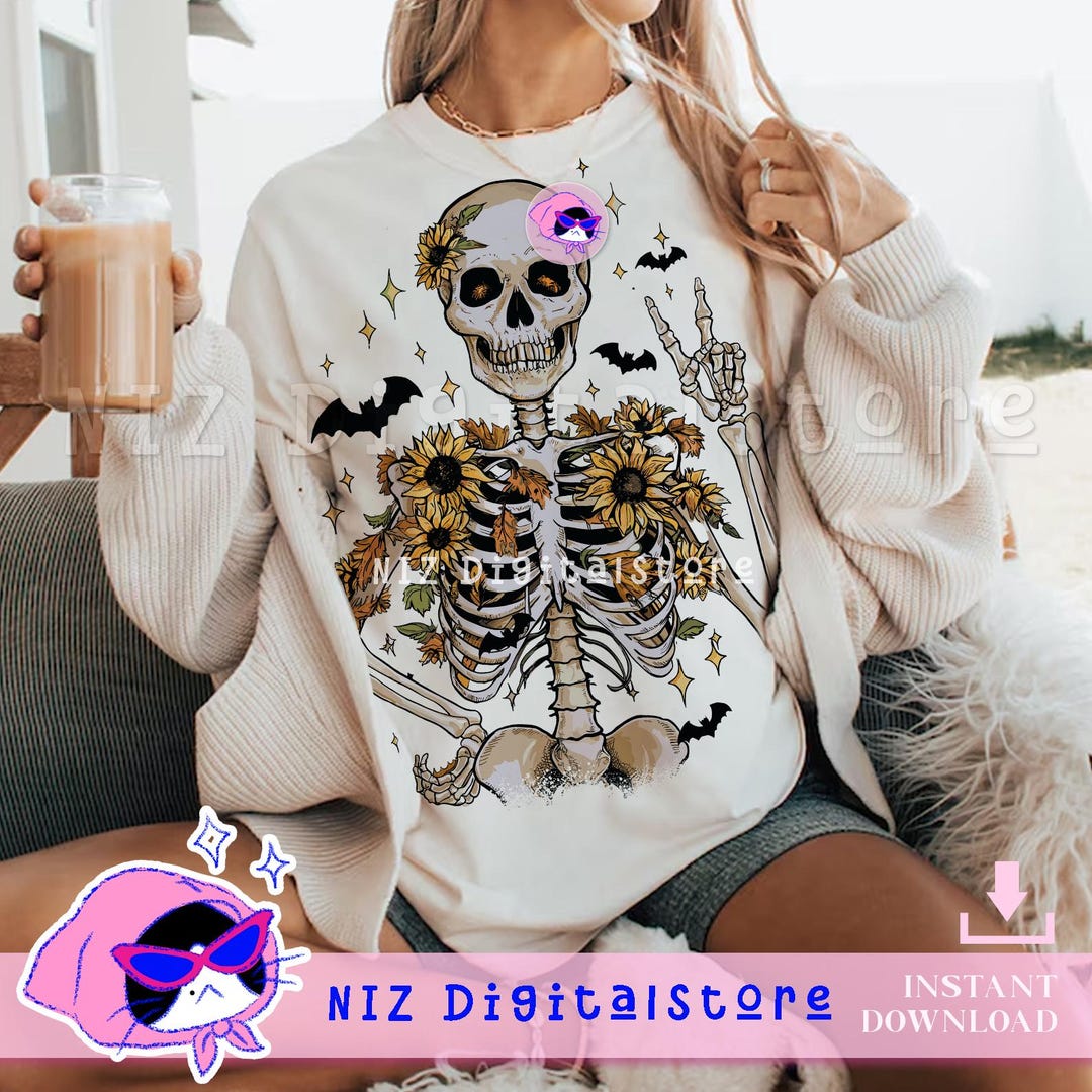 Retro Fall Skeleton Skull Png, Halloween Png, Gift for Her, Halloween ...