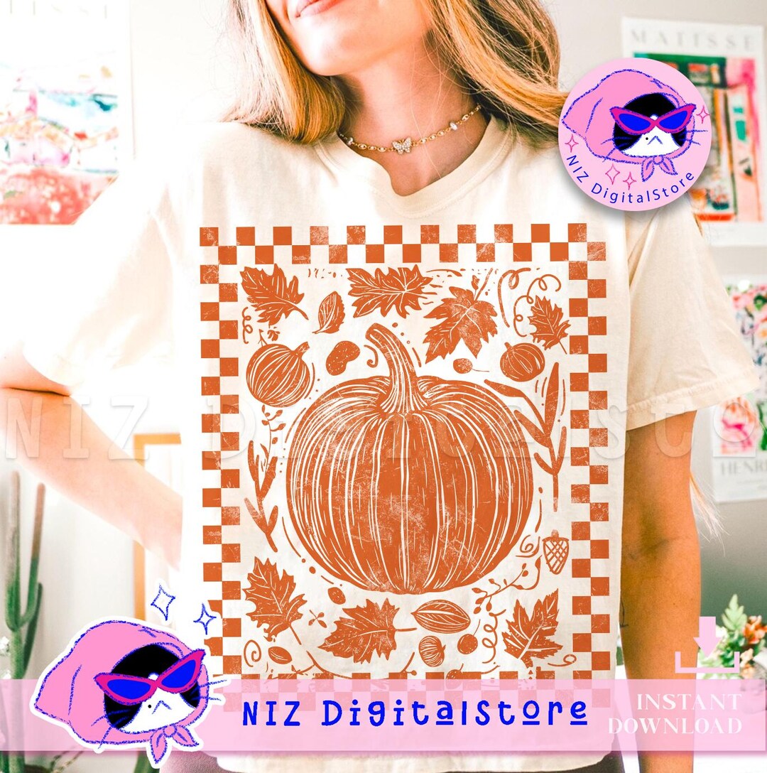 Vintage Pumpkin PNG, Fall Checkerboard Sublimation Design, Hello Fall ...