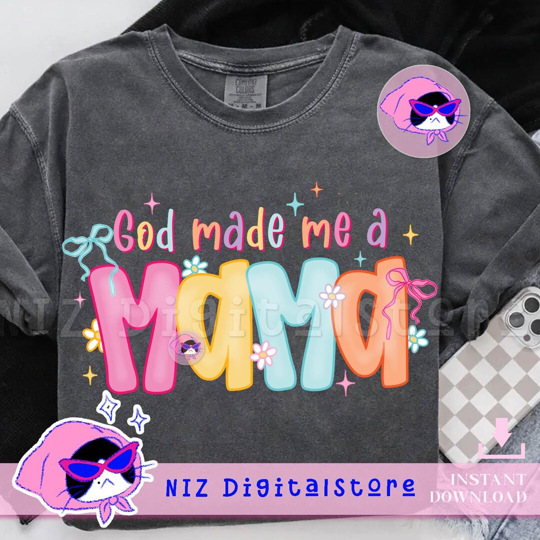 Preppy God Made Me a Mama Png, Floral Mama Design Png, Christian Mom ...