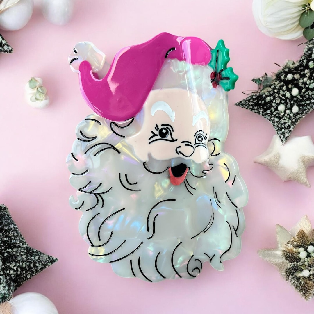 Christmas Retro Pink Santa - Hair Clip/claw - Christmas, Stocking ...