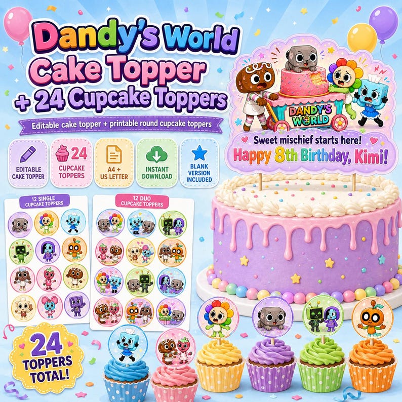 Dandy's World Roblox Editable Cake Topper, 24 Cupcake Toppers, Birthday ...