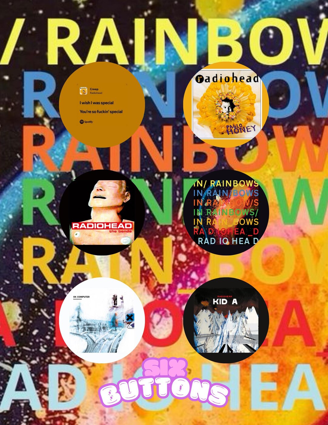 Radiohead – 6-piece 1” Pins – OK Computer, Kid A, in Rainbows – Indie ...