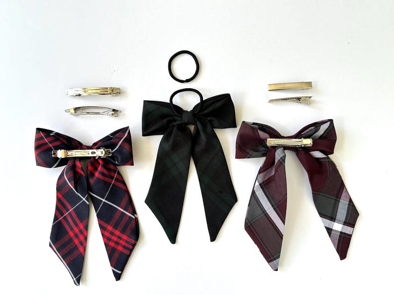 Blue Navy & White Plaid 76, Extra Large Hair Bow School Uniform Plaid ...