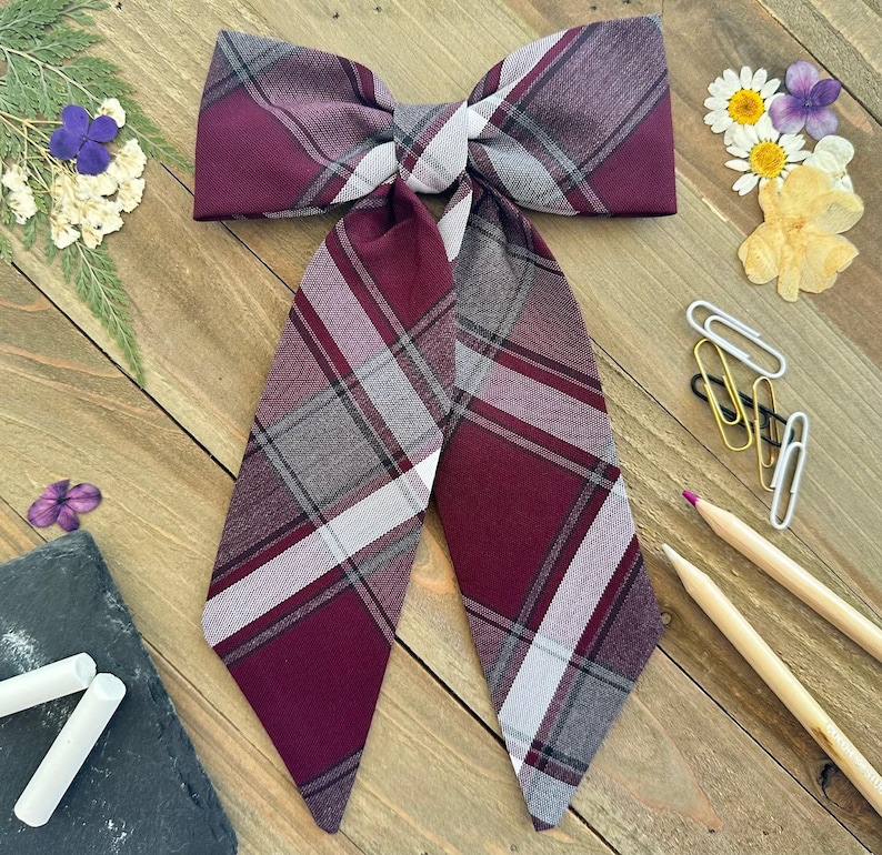 Extra Large Long Tail Hair Bow: Gray, Navy & Gold Plaid- School Uniform ...
