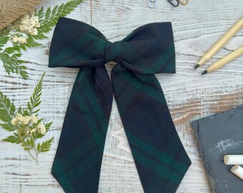 Hunter/classic Navy Plaid School Uniform Hair Bow - Etsy