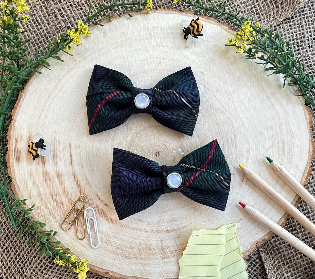Back to School Pigtail Bows Green Navy Yellow Red Plaid 55 School ...