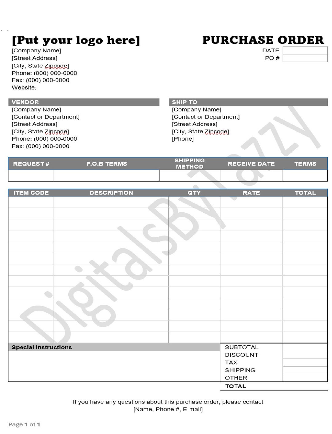 Purchase Order Form Printable, Suitable for Procurement Process - Etsy