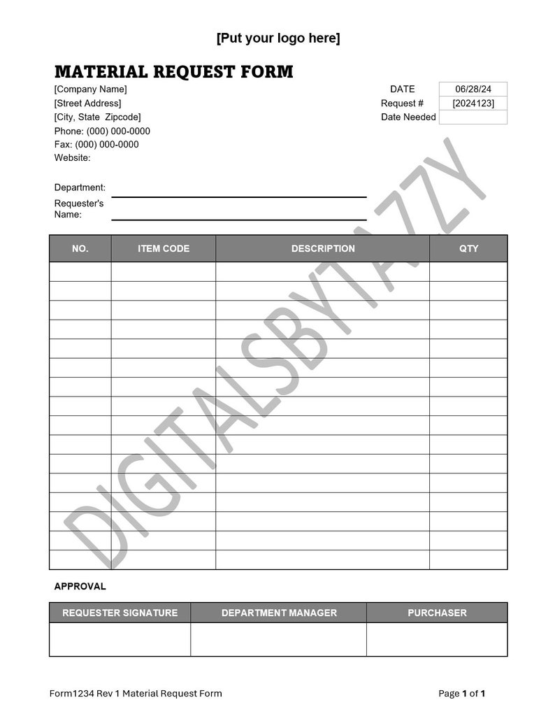 Material Request Form Printable, Suitable for Procurement Process - Etsy