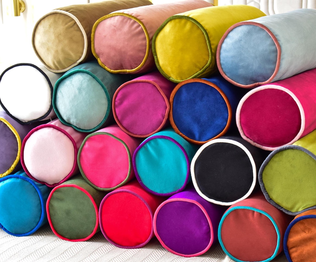 Velvet Bolster Pillow Cover: Luxury Neck Roll Cushion, Custom Piping - Etsy