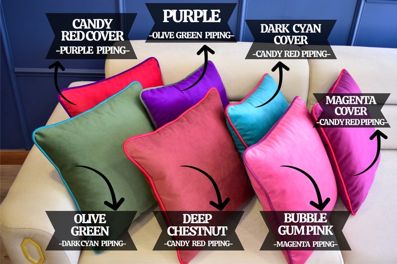 Velvet Pillow Cover With Piping: Modern Throw Pillow, All Sizes - Etsy