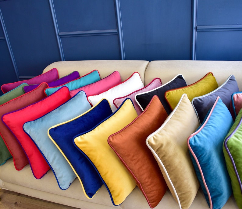 Velvet Pillow Cover With Piping: Custom Size Throw Pillow - Etsy