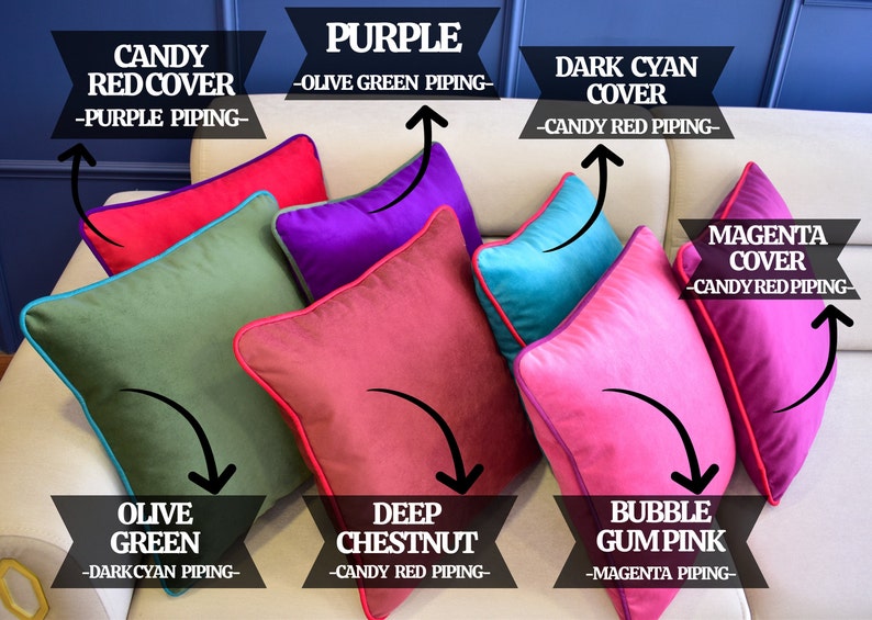 Velvet Pillow Cover With Piping: Custom Colors, Square or Lumbar - Etsy