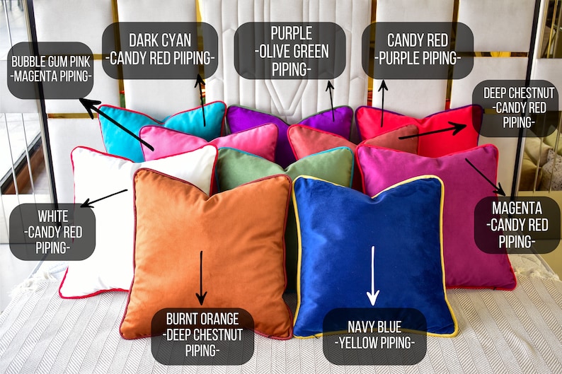 Velvet Pillow Cover With Piping: Modern Throw Pillow, All Sizes - Etsy