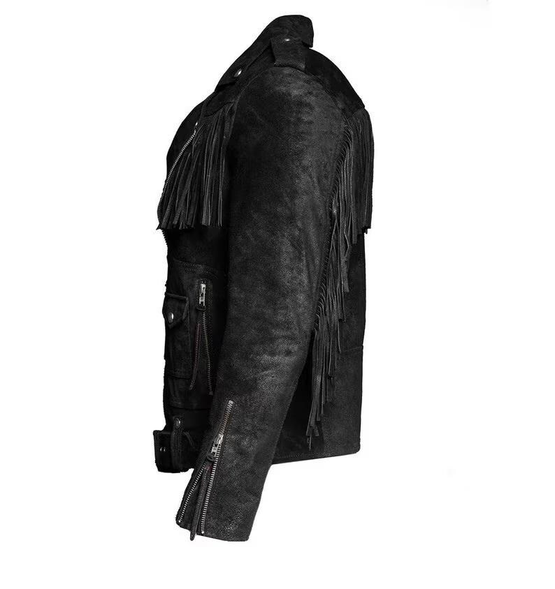 Mens Black Suede Fringe Moto Jacket: Genuine Leather Western Style - Etsy
