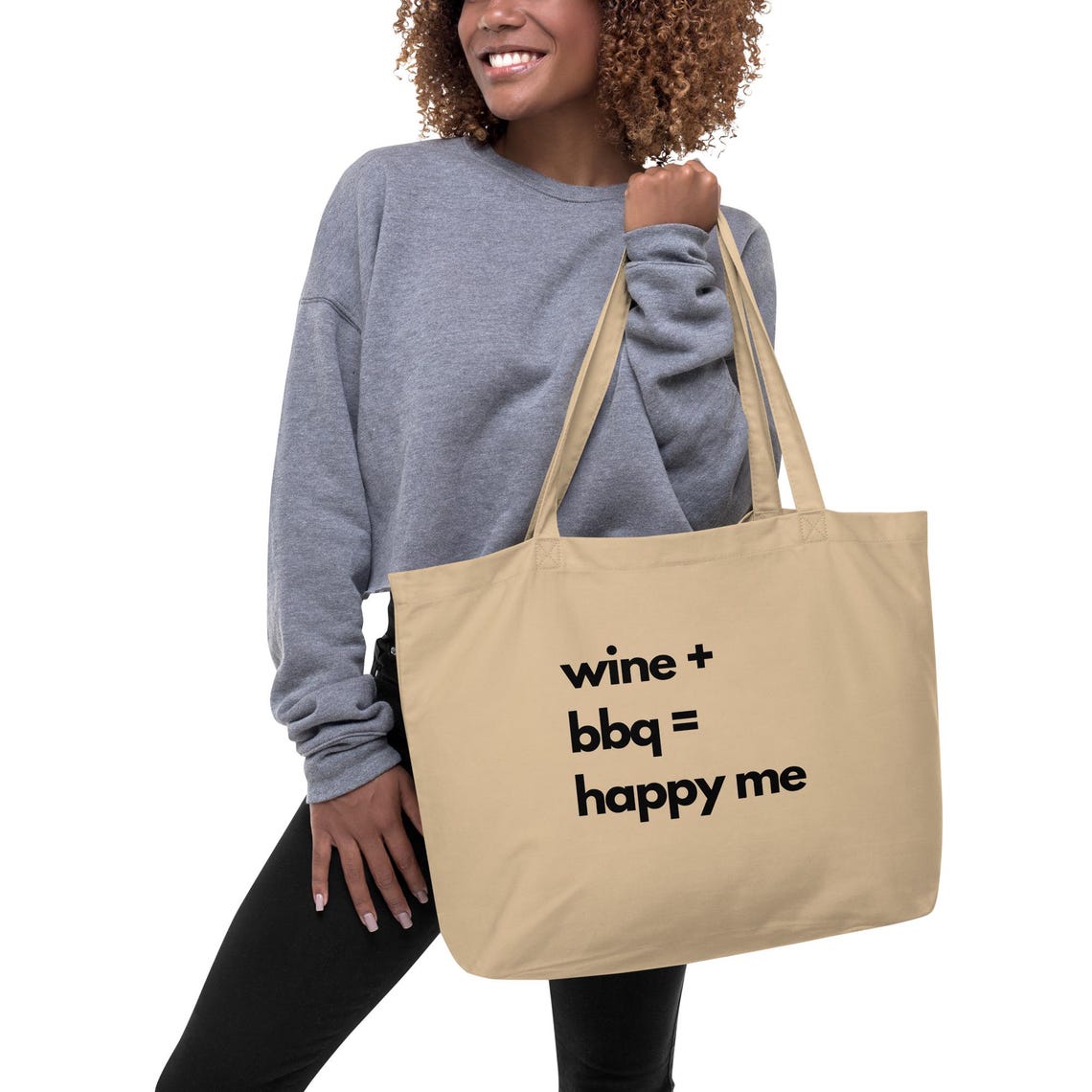 Funny Wine and BBQ Tote Bag - Wine + BBQ = Happy Me - Humorous Eco ...