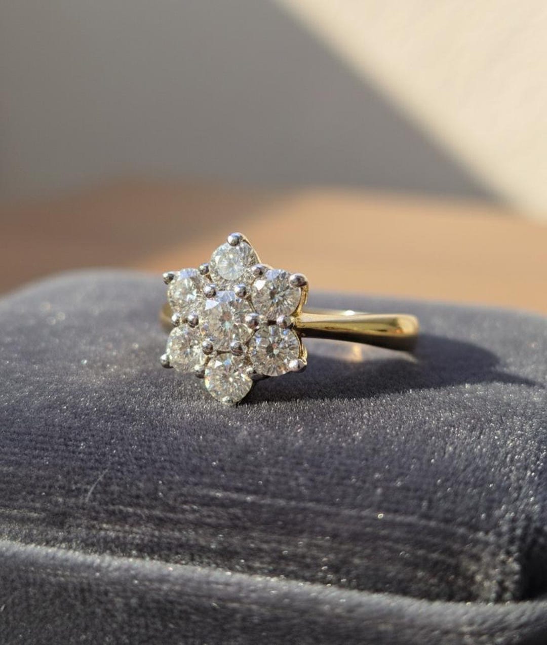 14k Gold Floral Cluster Diamond Ring, Floral Diamond Engagement Ring ...