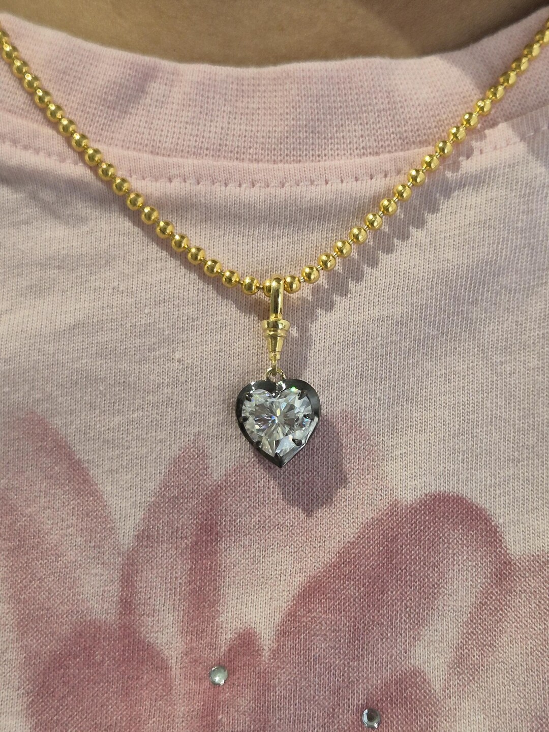 3.00 CT Heart Georgian Cut Pendant Necklace, Collet Set Heart Blackened ...