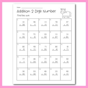 Math Worksheet Printable Activity Homeschool Practice 2 Digit Addition ...