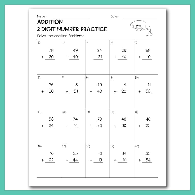 Math Worksheet - Printable - 2 Digit Addition and Subtraction Practice ...