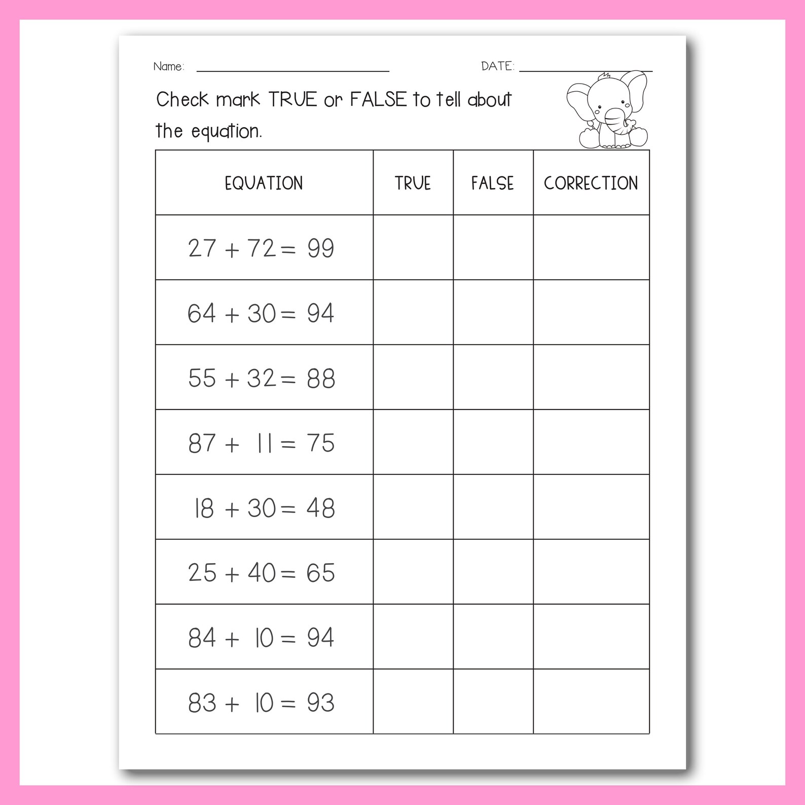 Math Worksheet Printable Activity Homeschool Practice 2 Digit Addition ...