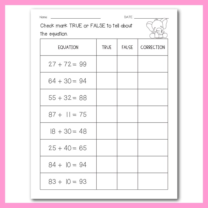 Math Worksheet Printable Activity Homeschool Practice 2 Digit Addition ...