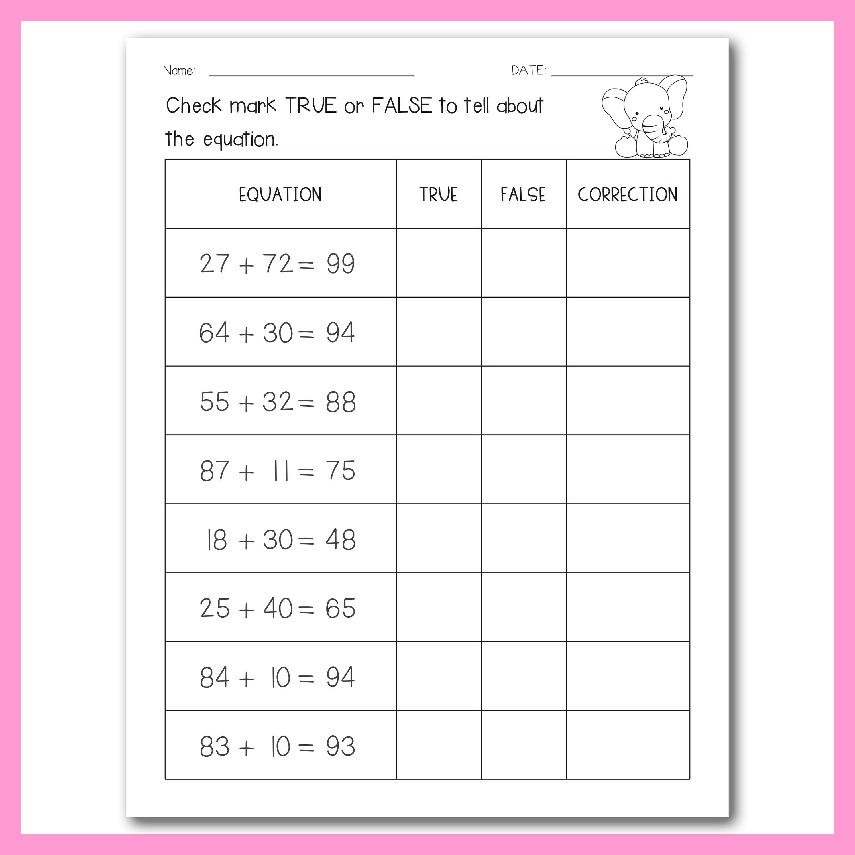 Math Worksheet Printable Activity Homeschool Practice 2 Digit Addition ...