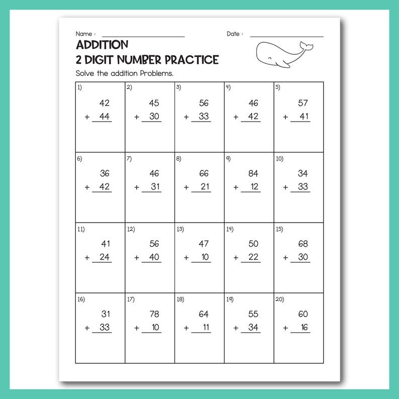 Math Worksheet - Printable - 2 Digit Addition and Subtraction Practice ...