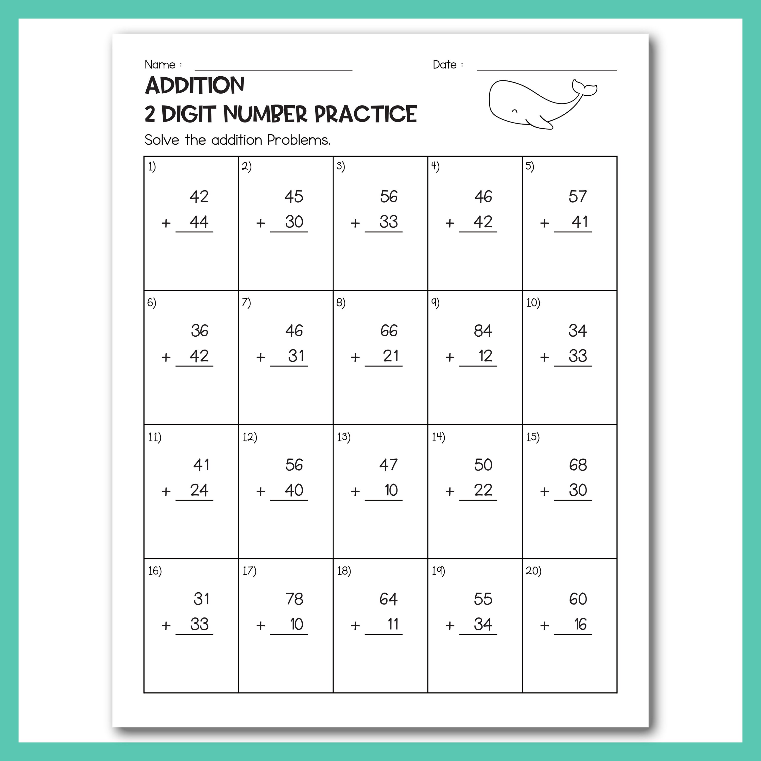 Math Worksheet - Printable - 2 Digit Addition and Subtraction Practice ...