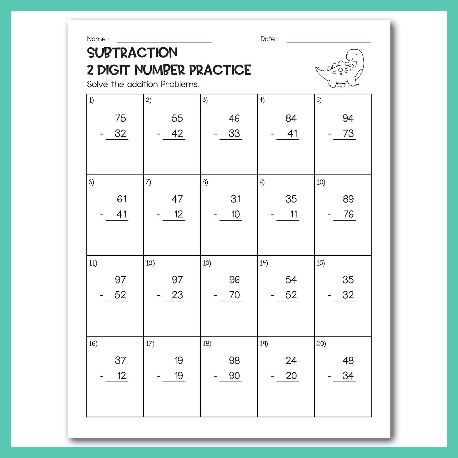 Math Worksheet - Printable - 2 Digit Addition and Subtraction Practice ...