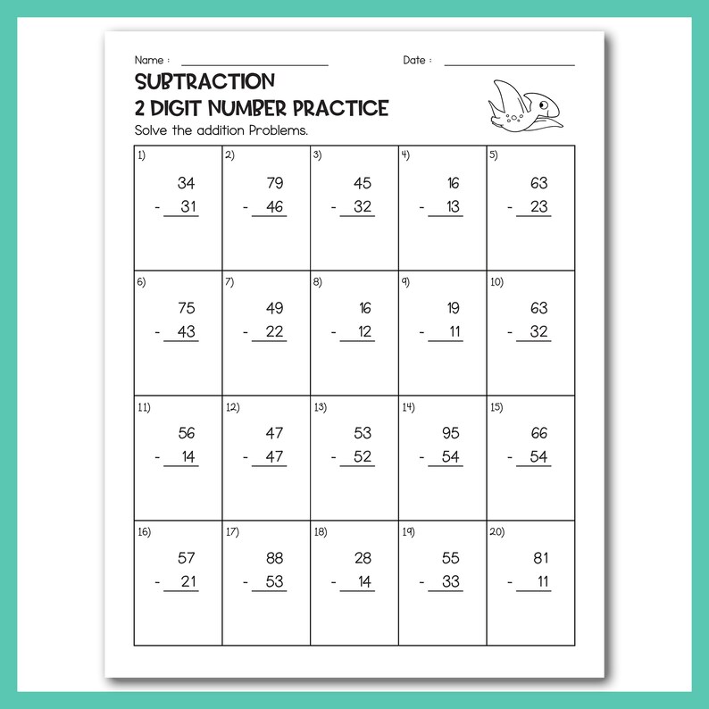 Math Worksheet - Printable - 2 Digit Addition and Subtraction Practice ...