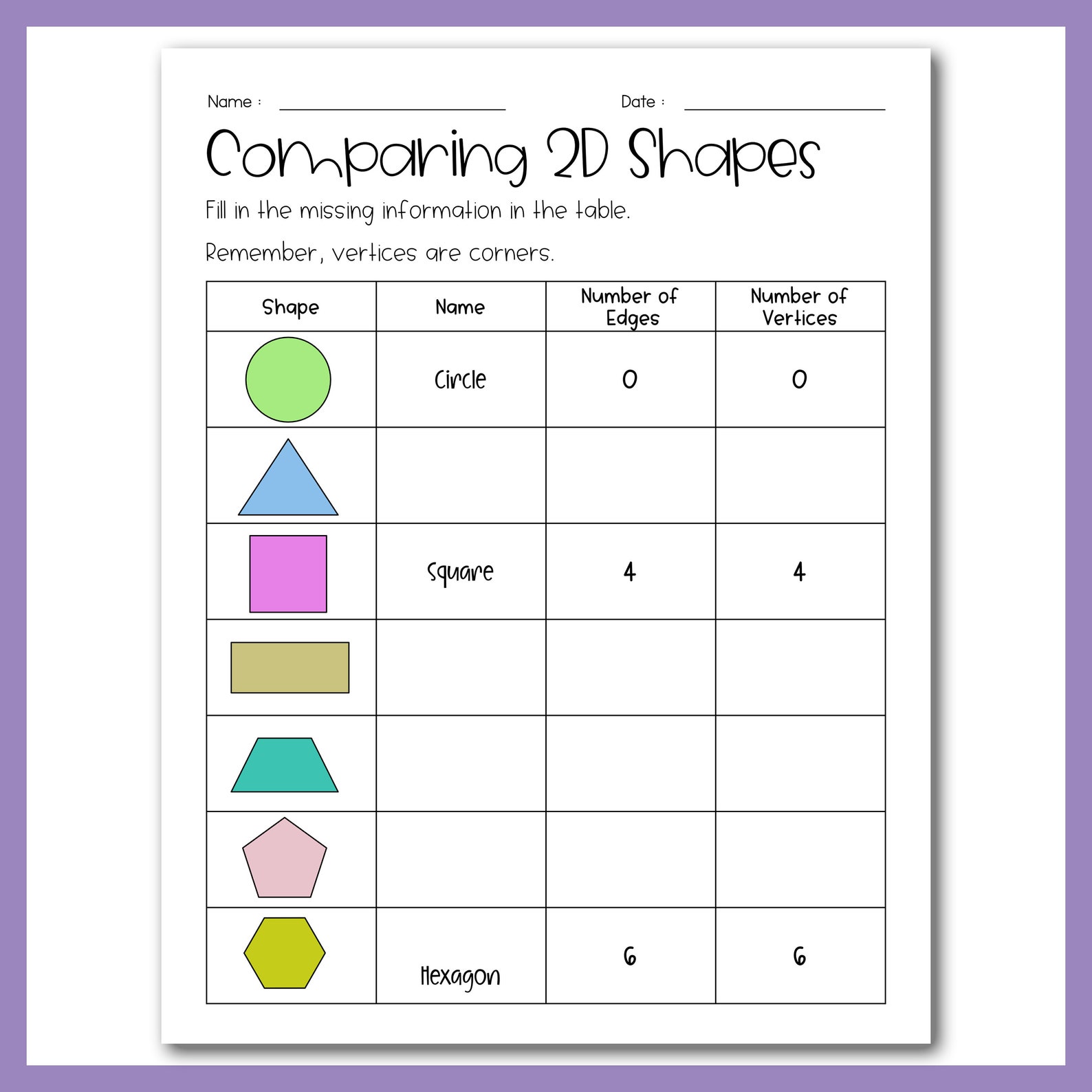 Math Worksheet Printable Activities Exploring 2D Shapes Worksheets for ...