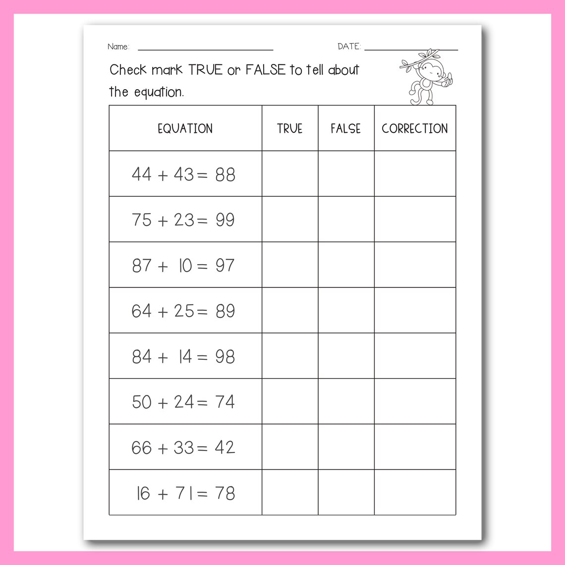 Math Worksheet Printable Activity Homeschool Practice 2 Digit Addition ...