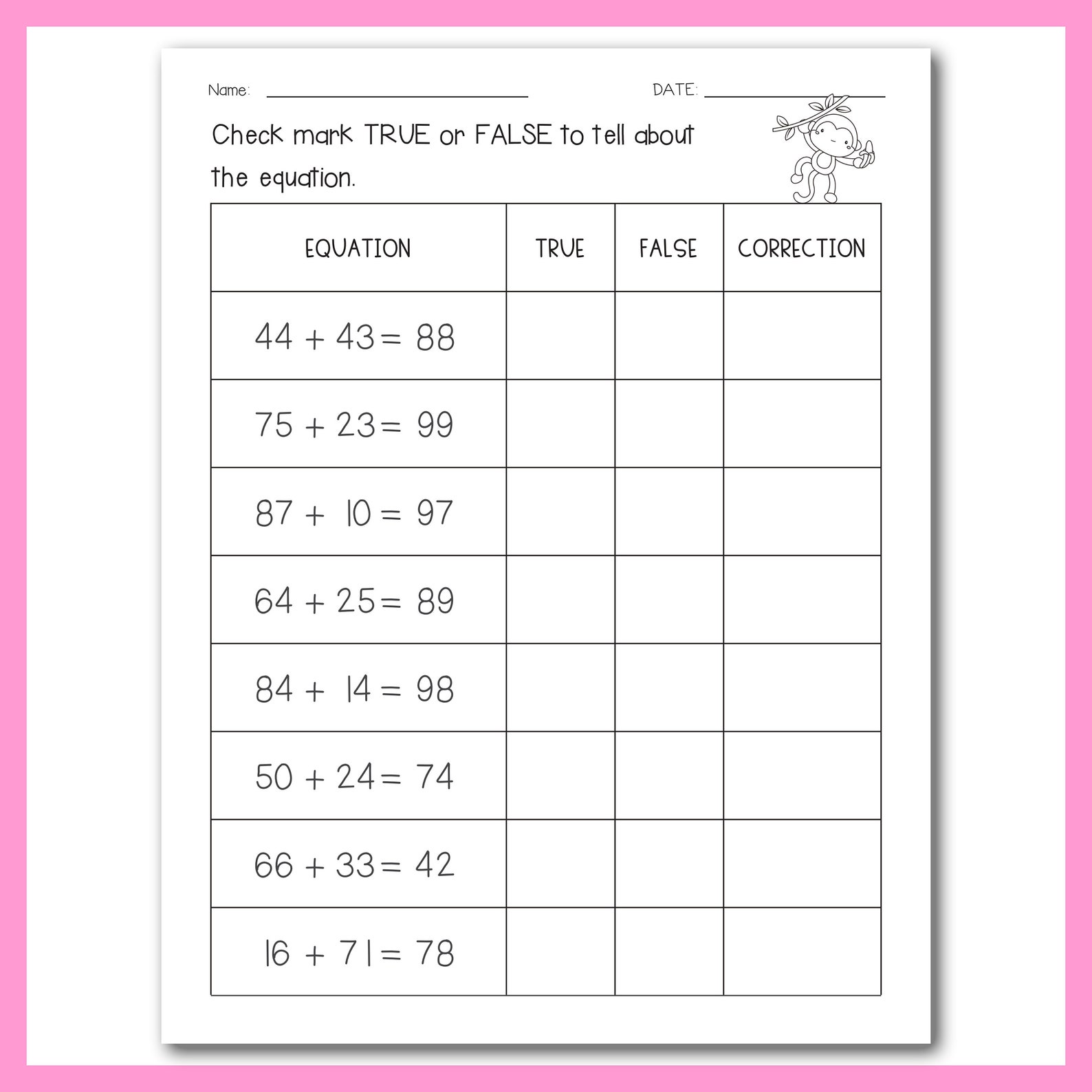 Math Worksheet Printable Activity Homeschool Practice 2 Digit Addition ...
