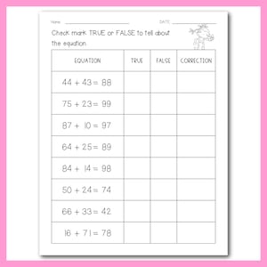 Math Worksheet Printable Activity Homeschool Practice 2 Digit Addition ...
