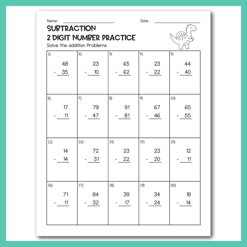 Math Worksheet - Printable - 2 Digit Addition and Subtraction Practice ...