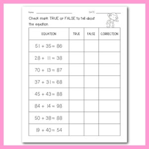 Math Worksheet Printable Activity Homeschool Practice 2 Digit Addition ...