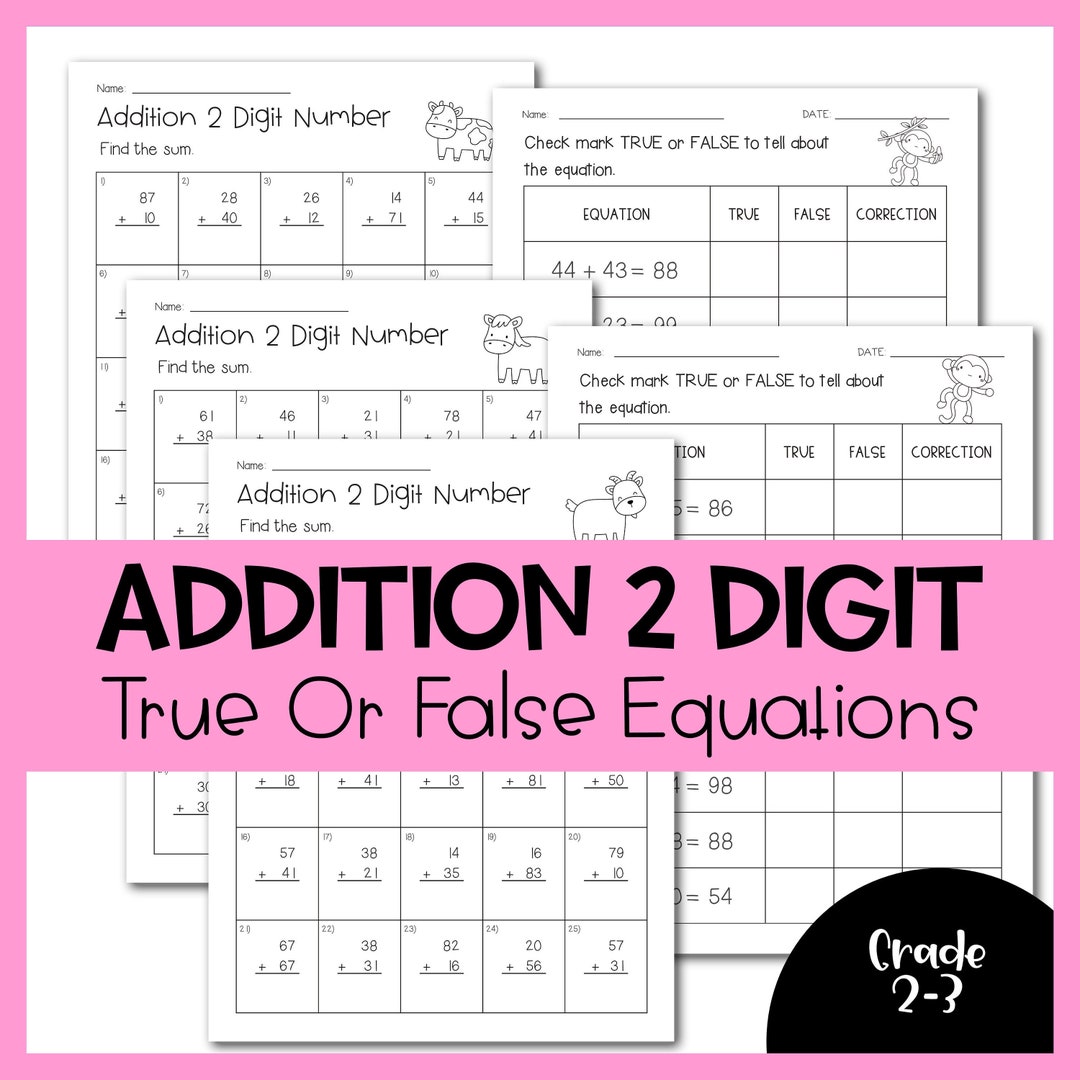 Math Worksheet Printable Activity Homeschool Practice 2 Digit Addition ...