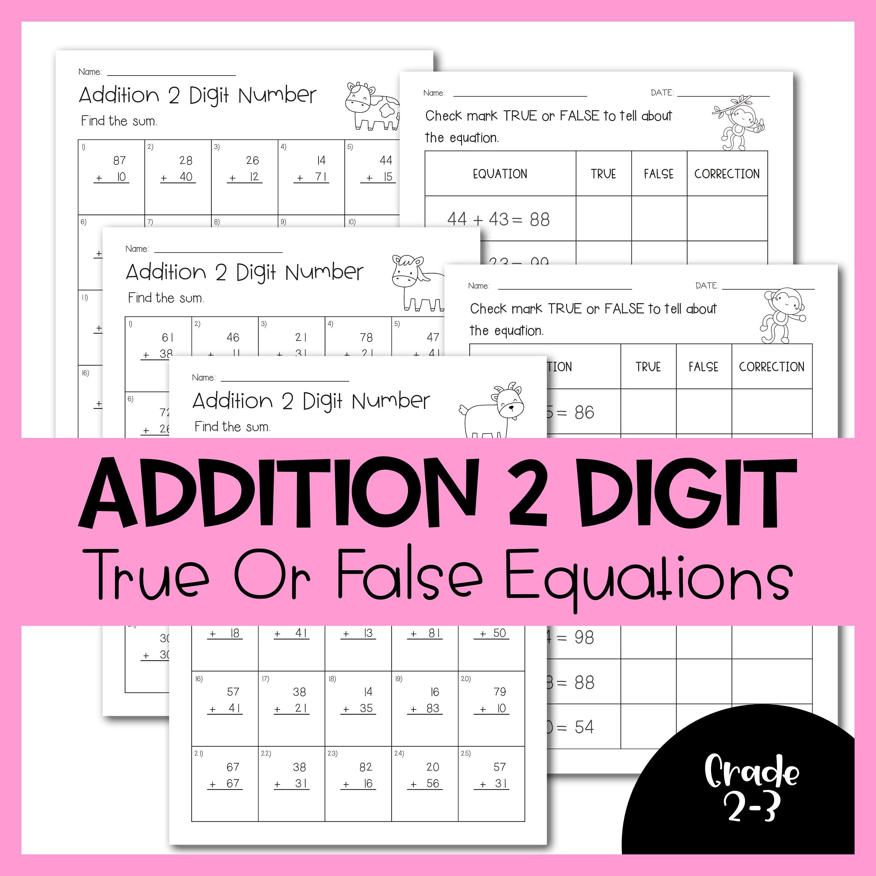 Math Worksheet Printable Activity Homeschool Practice 2 Digit Addition ...