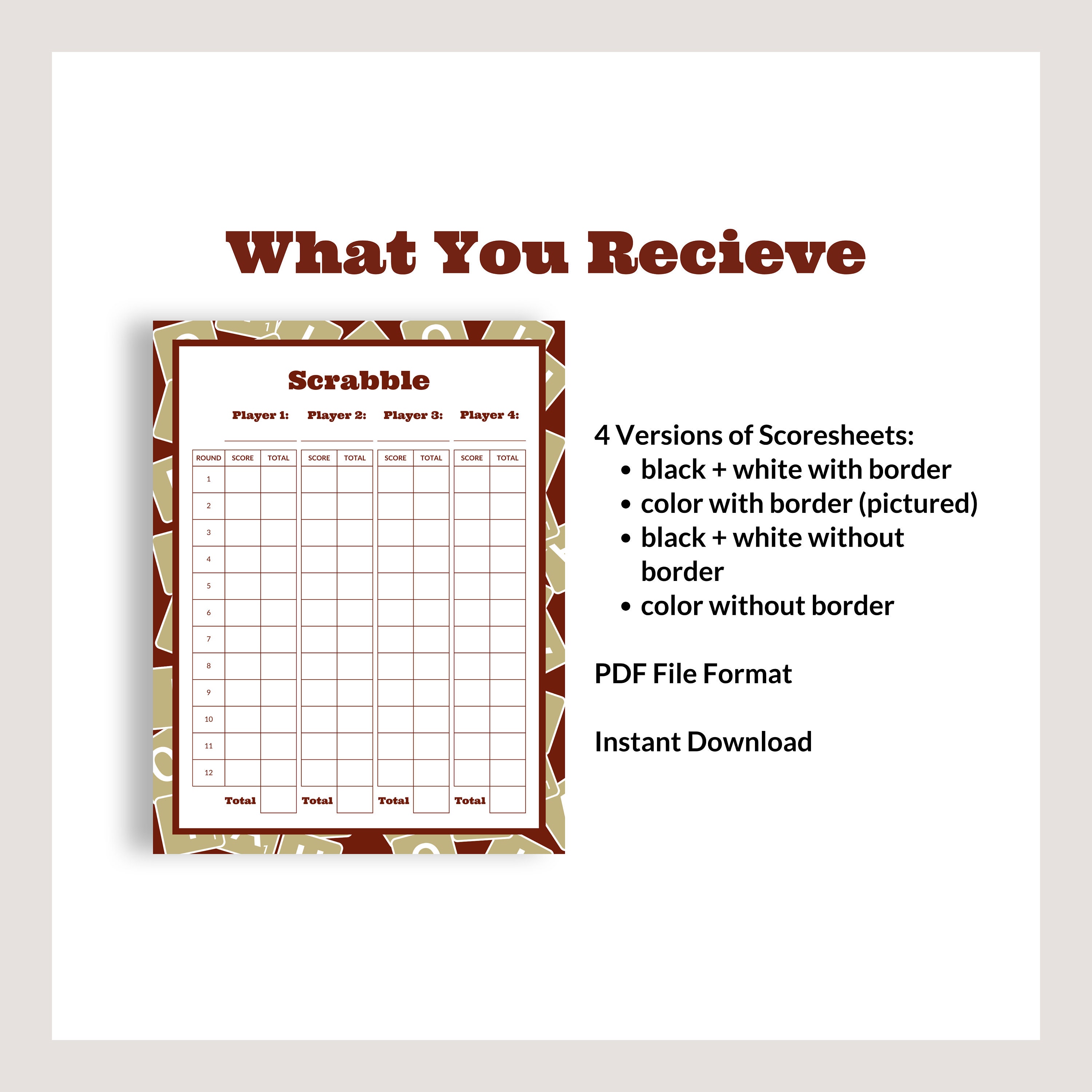 Scrabble Game Score Sheet, Printable Score Sheet, Scrabble Score Pad ...