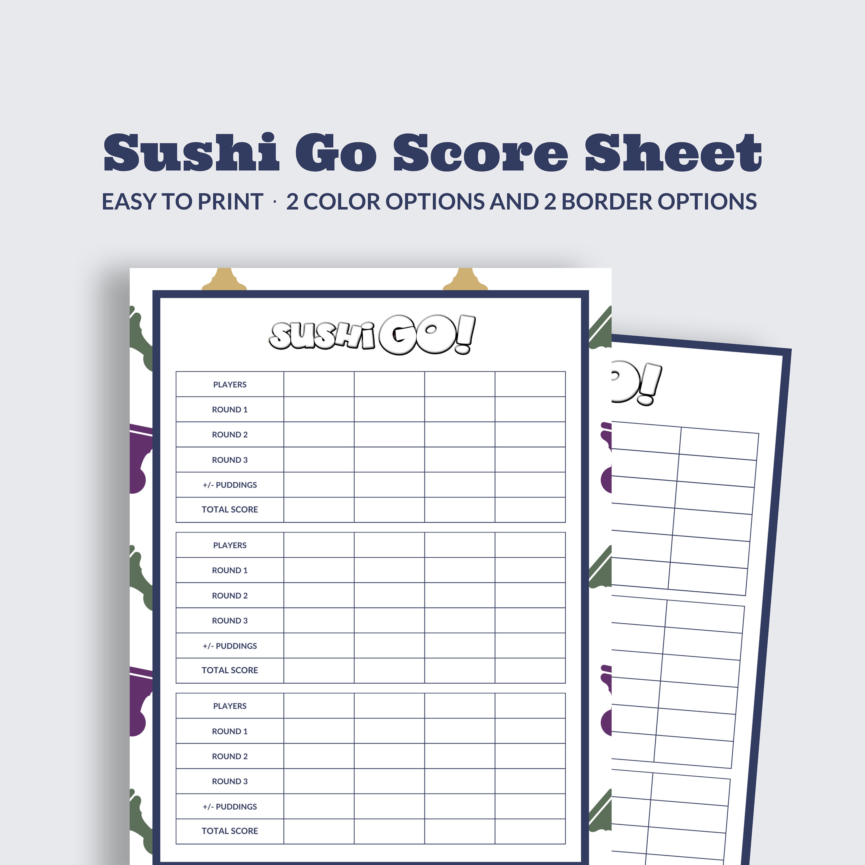 Sushi Go Game Score Sheet, Printable Score Sheet, Sushi Go Score Pad ...