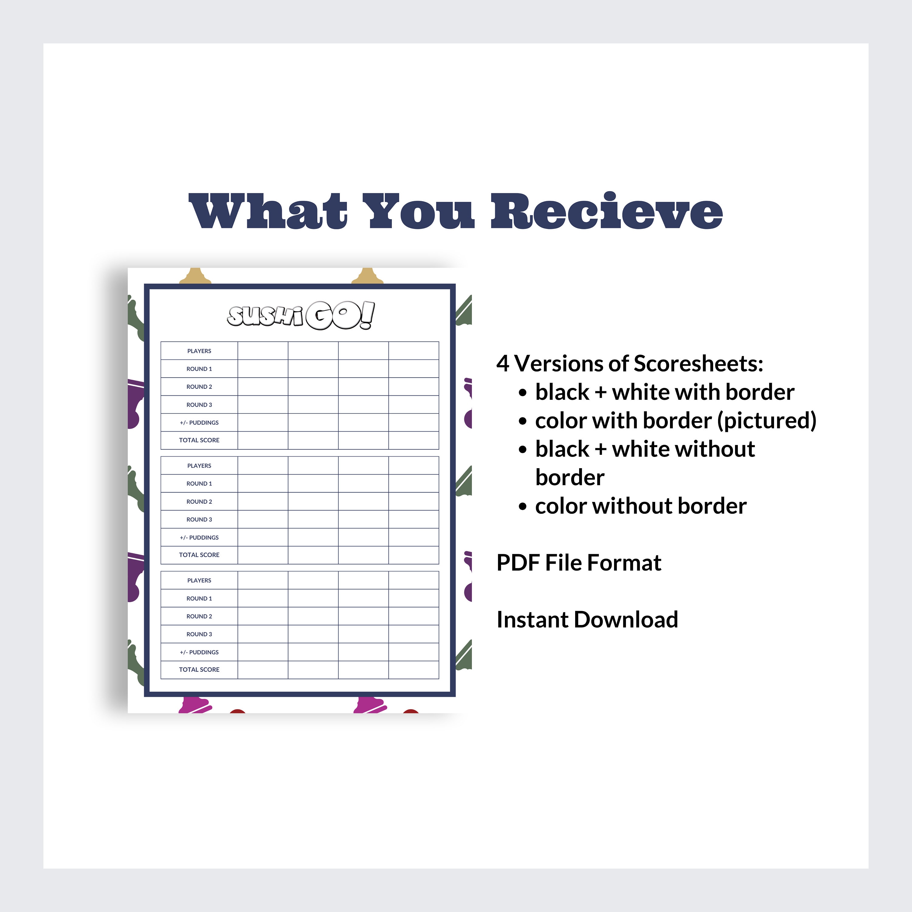 Sushi Go Game Score Sheet, Printable Score Sheet, Sushi Go Score Pad ...