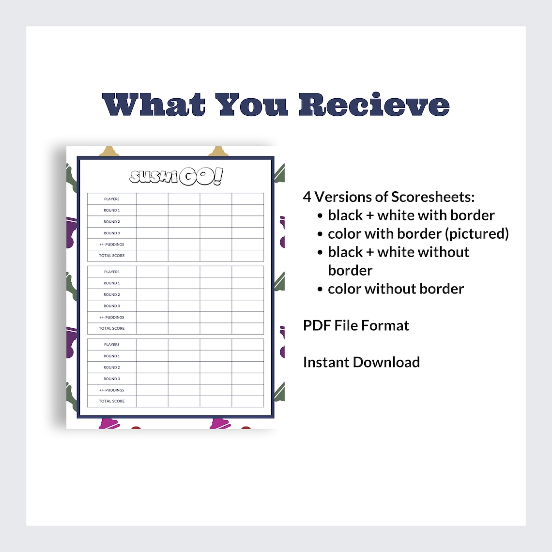 Sushi Go Game Score Sheet, Printable Score Sheet, Sushi Go Score Pad ...