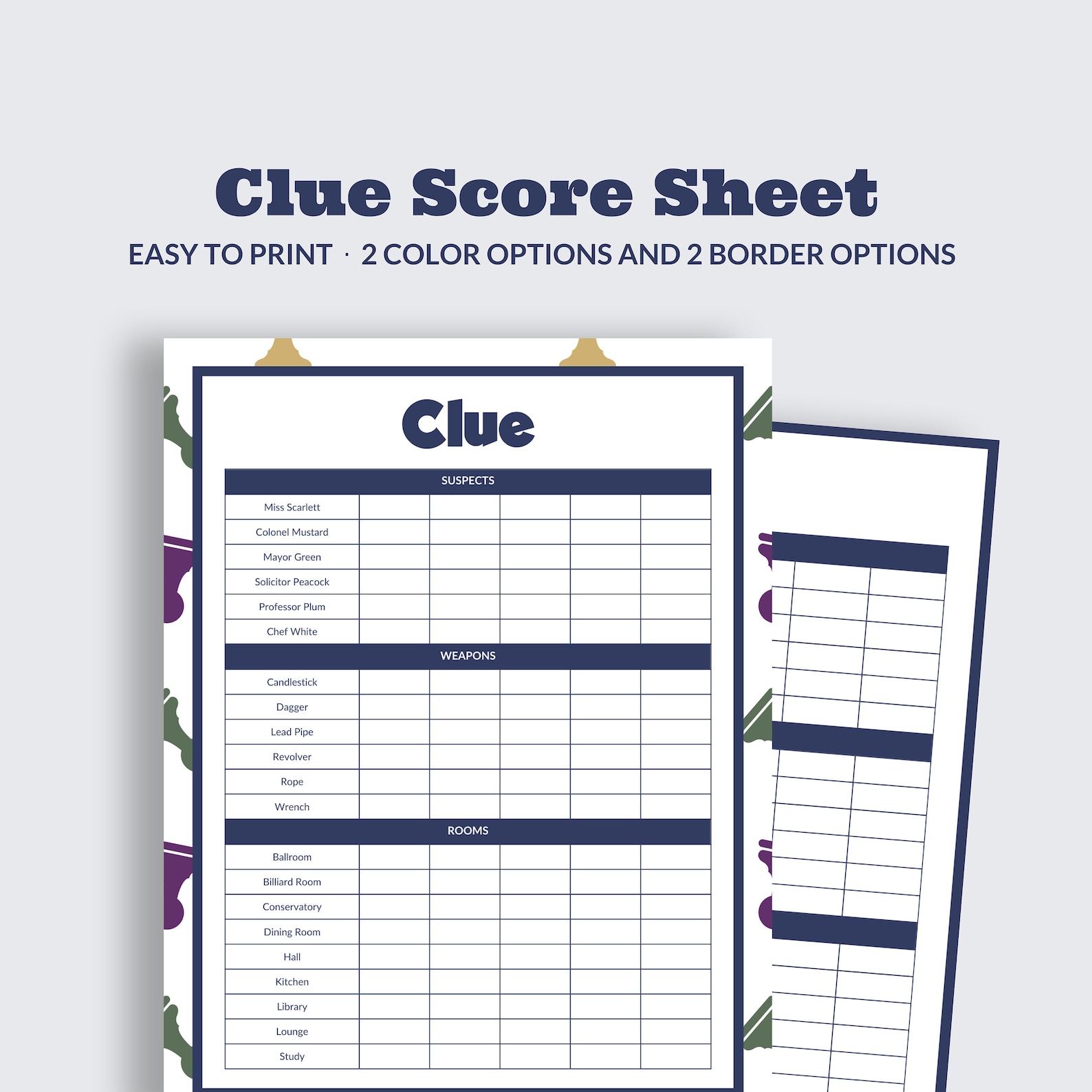 Clue Game Score Sheet, Printable Score Sheet, Clue Score Pad, Digital ...