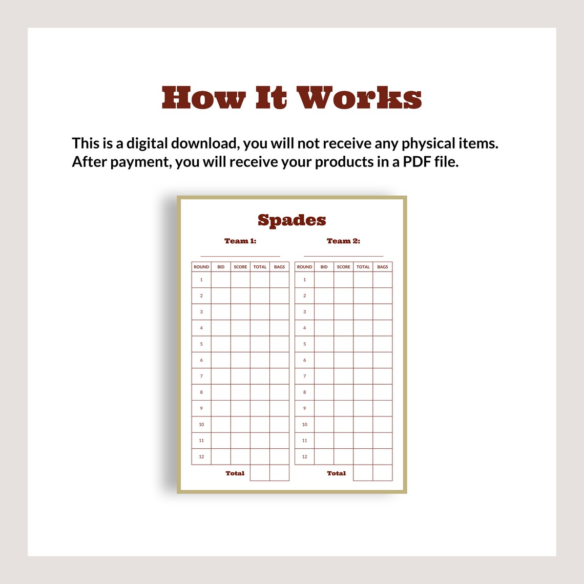 Spades Card Game Score Sheet, Printable Score Sheet, Spades Score Pad ...