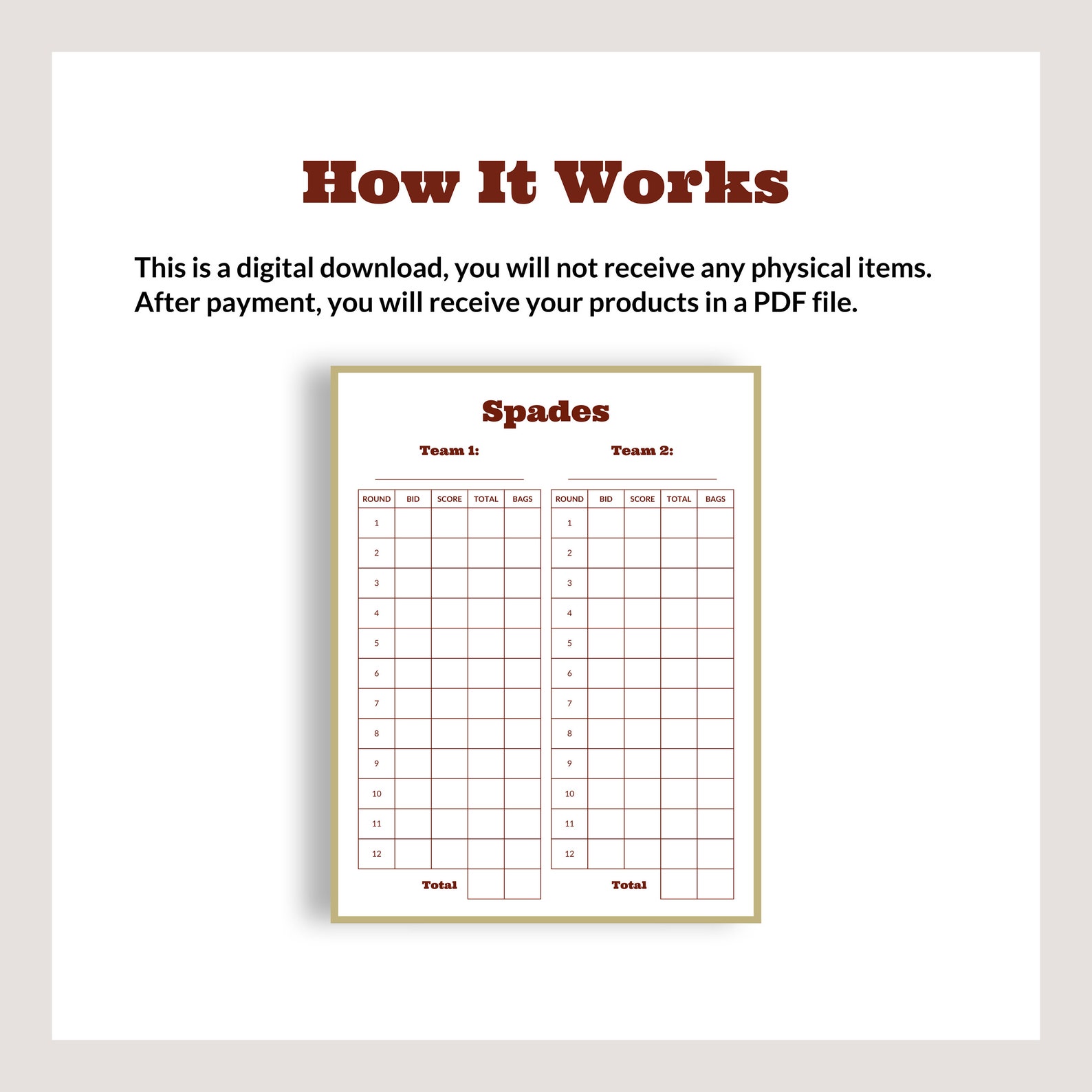 Spades Card Game Score Sheet, Printable Score Sheet, Spades Score Pad ...