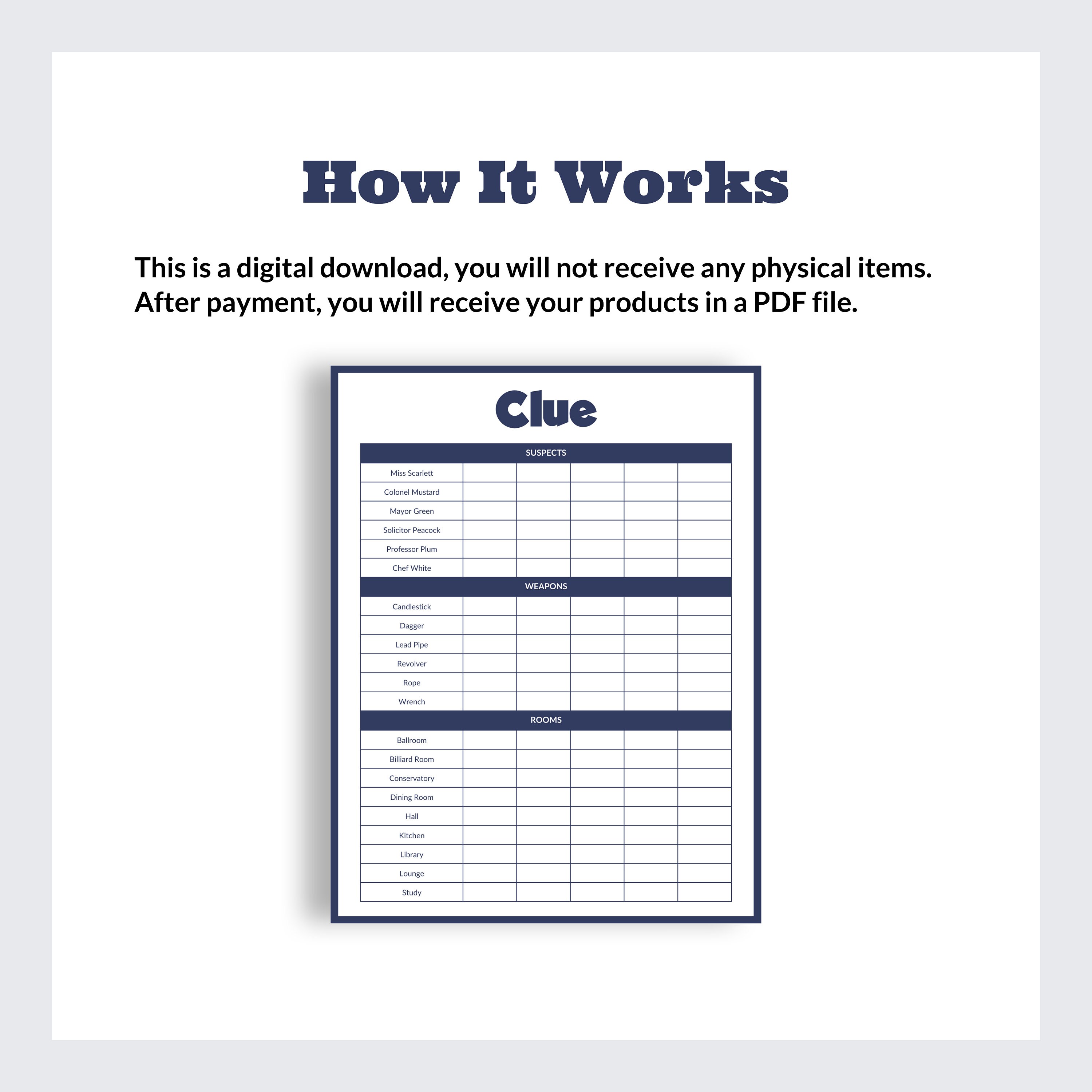 Clue Game Score Sheet, Printable Score Sheet, Clue Score Pad, Digital ...