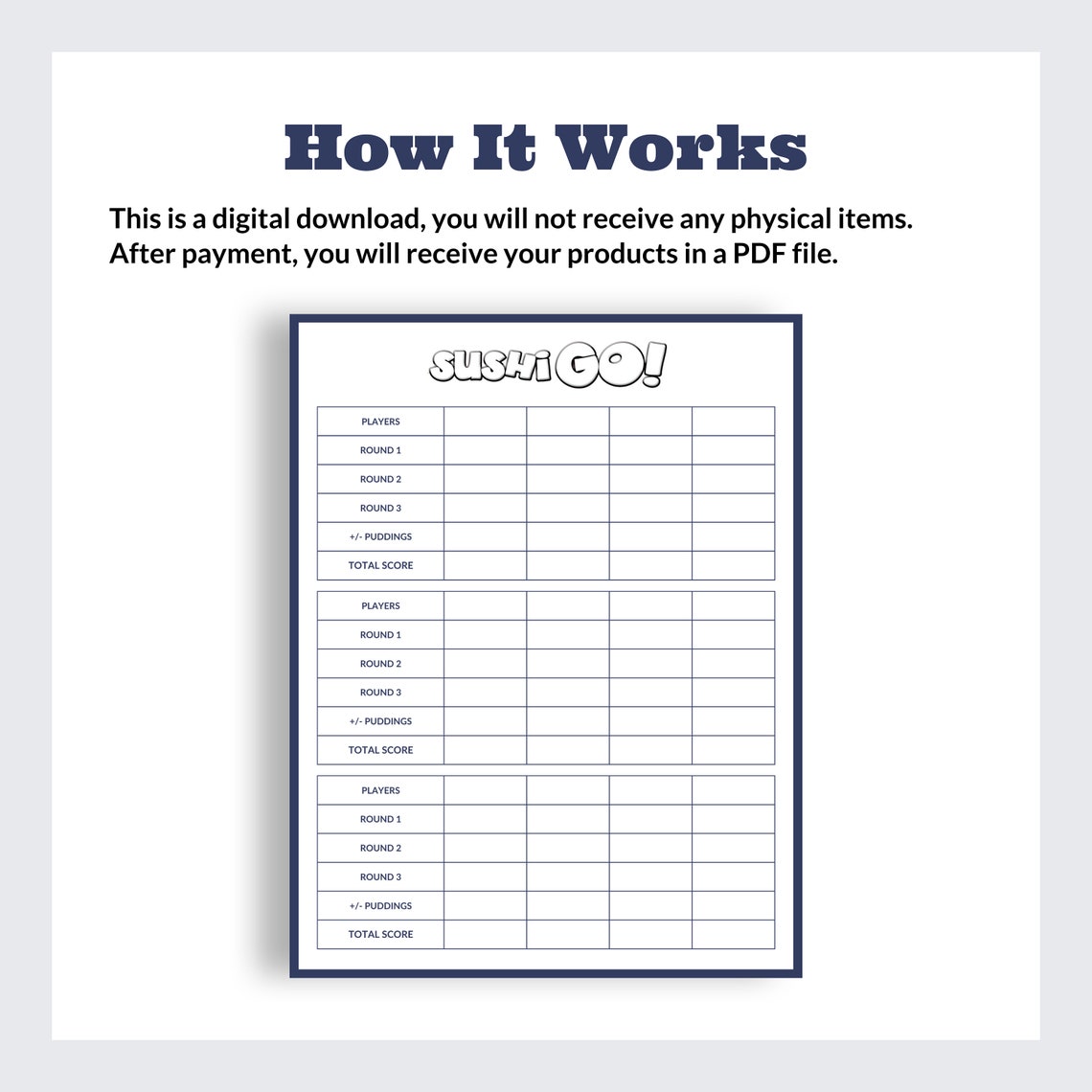 Sushi Go Game Score Sheet, Printable Score Sheet, Sushi Go Score Pad ...