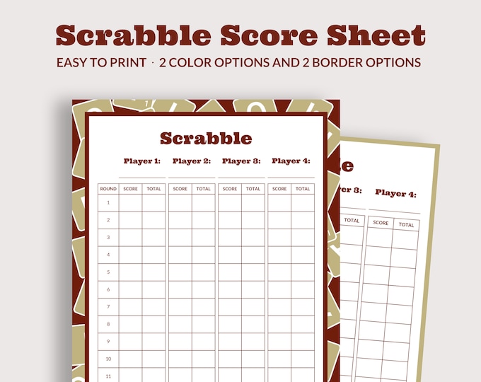 Scrabble Score Sheet Printable, Game Night Score Sheet, Family Game ...
